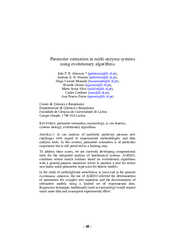 (PDF) Parameter Estimation In Multi-Enzyme Systems Using Evolutionary Algorithms
