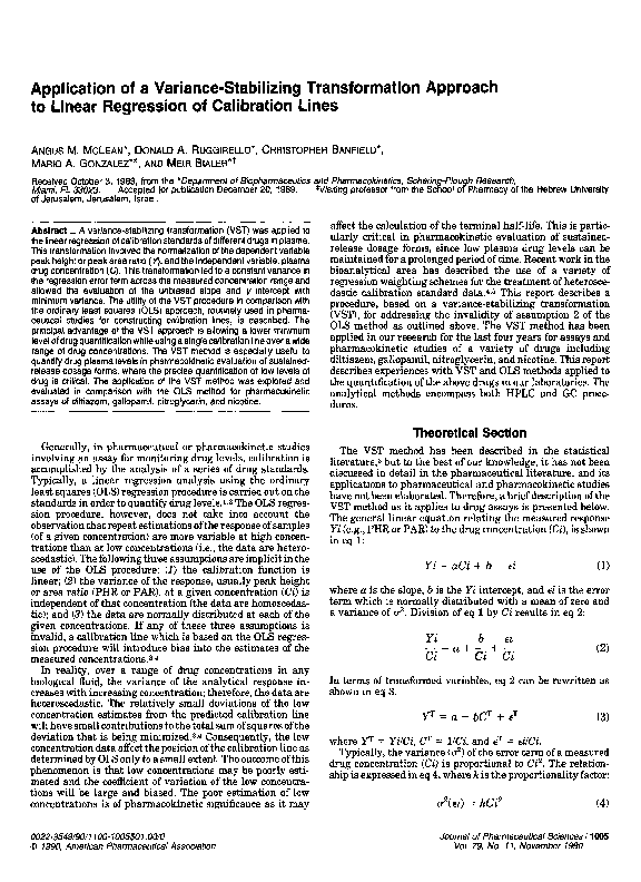 (PDF) Application of a variance-stabilizing transformation approach to linear regression of ...