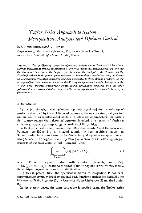 (PDF) Taylor series approach to system identification, analysis and ...
