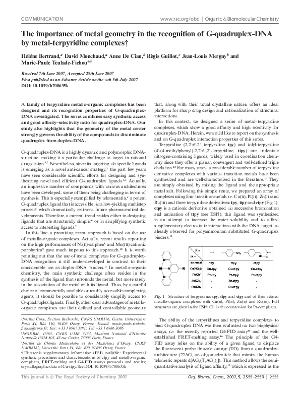 (PDF) The importance of metal geometry in the recognition of G ...