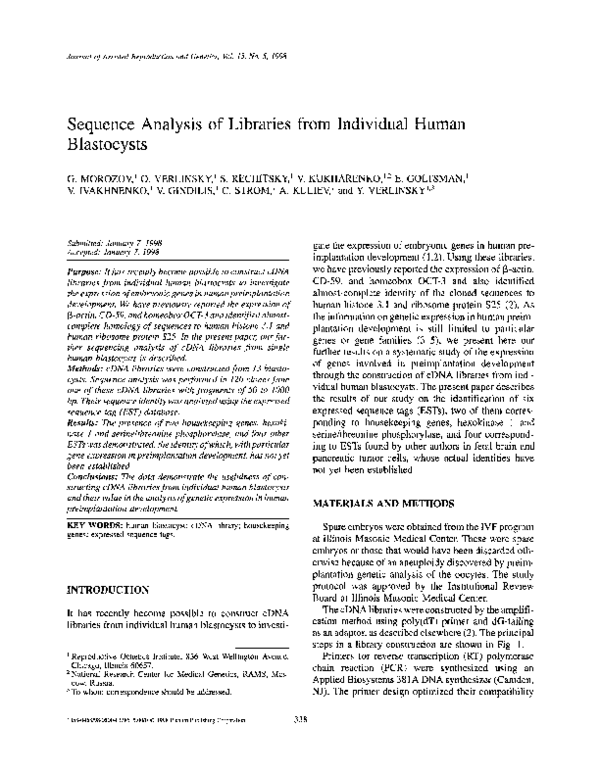 (PDF) Sequence analysis of libraries from individual human blastocysts