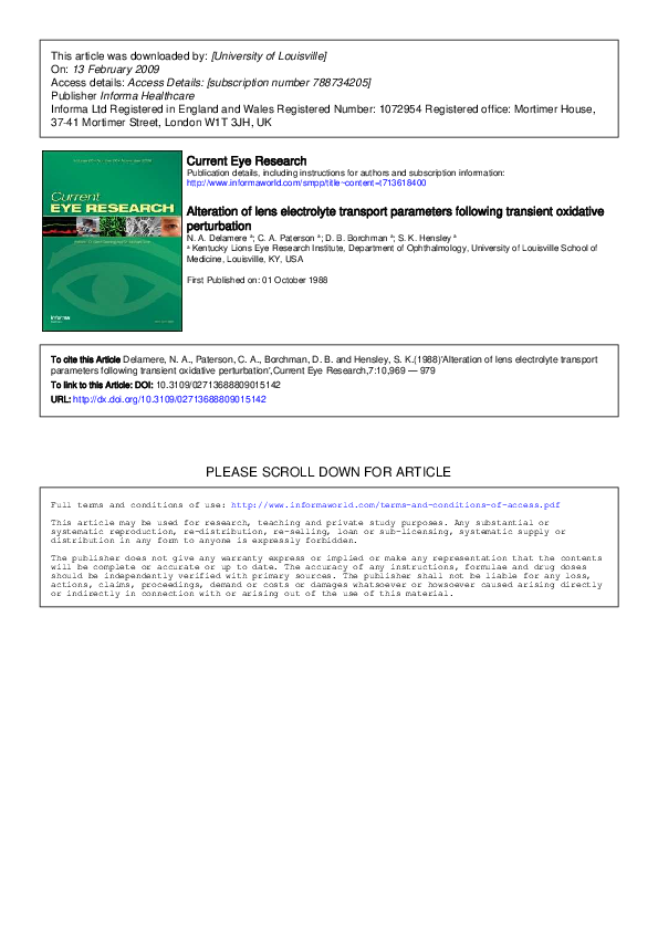 (PDF) Alteration of lens electrolyte transport parameters following ...