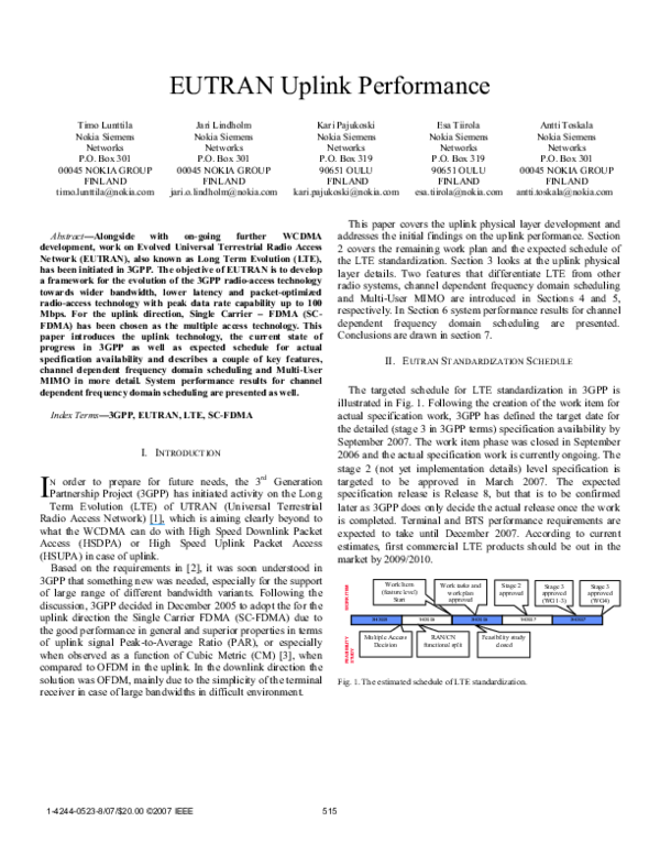 (PDF) EUTRAN Uplink Performance