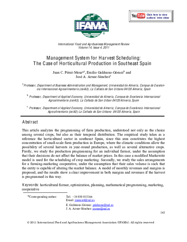 (PDF) Management System for Harvest Scheduling: The Case of Horticultural Production in ...