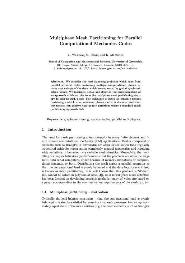 (PDF) Multiphase Mesh Partitioning for Parallel Computational Mechanics Codes