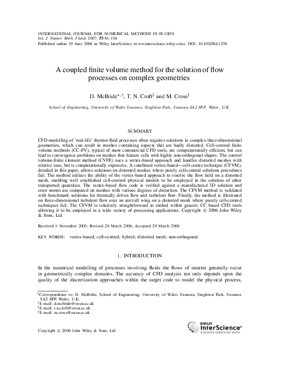 (PDF) A coupled finite volume method for the solution of flow processes on complex geometries