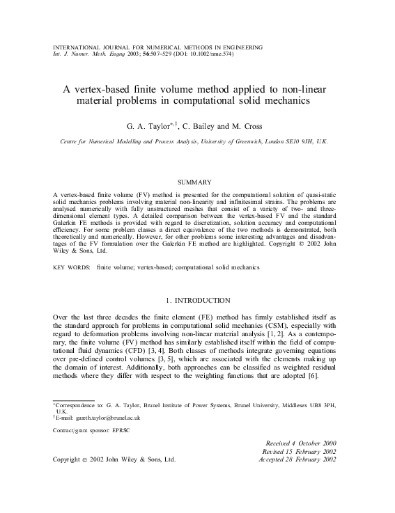(PDF) A vertex-based finite volume method applied to non-linear material problems in ...