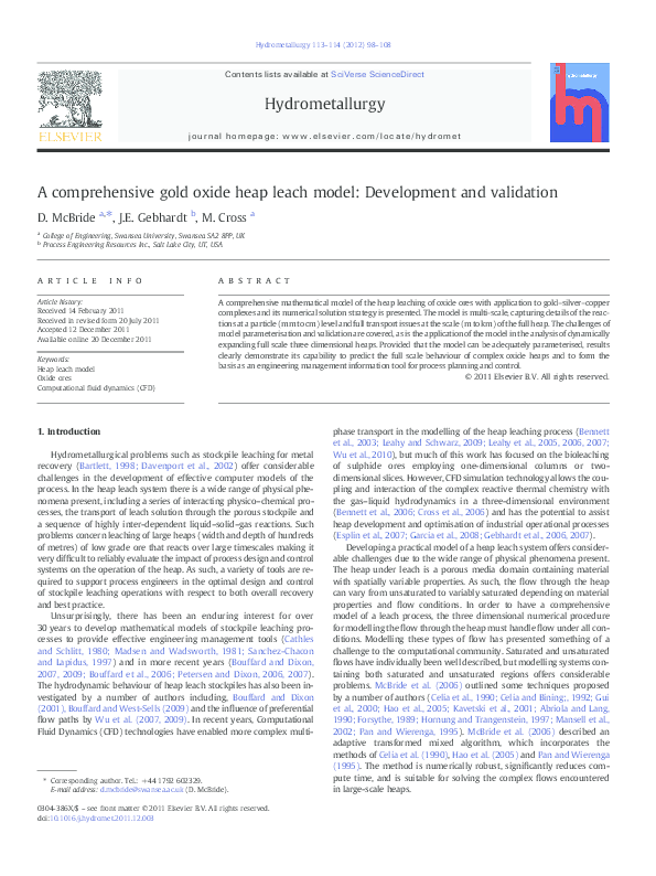 (PDF) A comprehensive gold oxide heap leach model: Development and ...