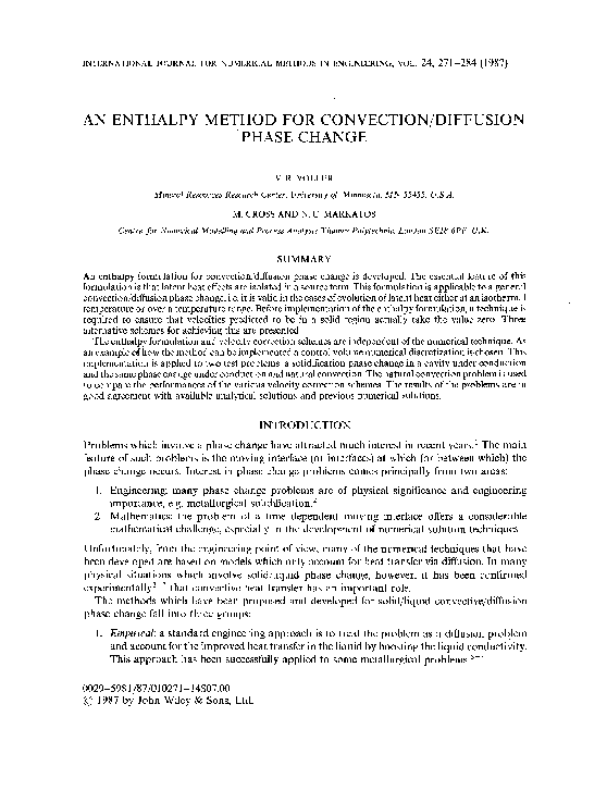 (PDF) An enthalpy method for convection/diffusion phase change
