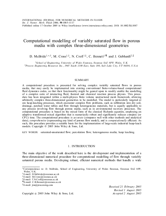 Pdf Computational Modelling Of Variably Saturated Flow In Porous Media With Complex Three