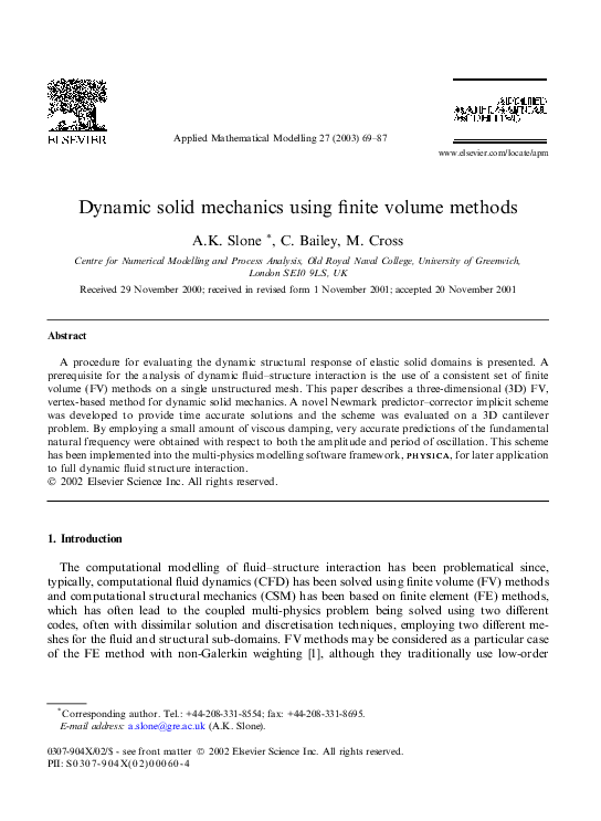 (PDF) Dynamic solid mechanics using finite volume methods