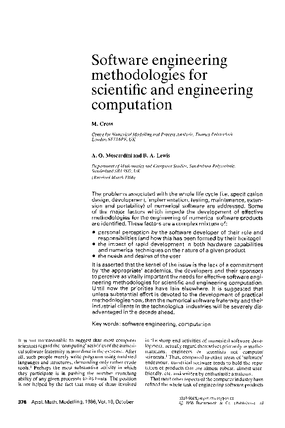 (PDF) Software engineering methodologies for scientific and engineering computation