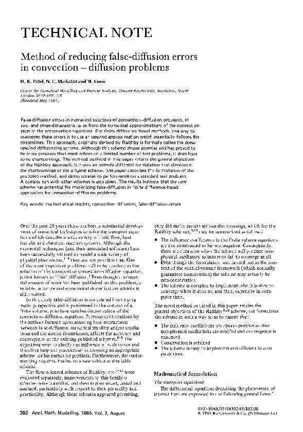 (PDF) Method of reducing false-diffusion errors in convection—diffusion problems