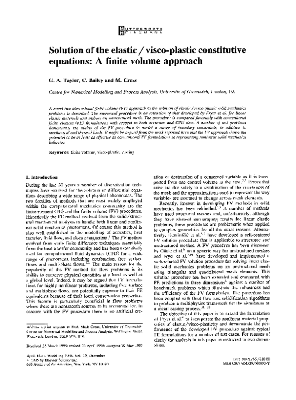 (PDF) Solution of the elastic/visco-plastic constitutive equations: A ...