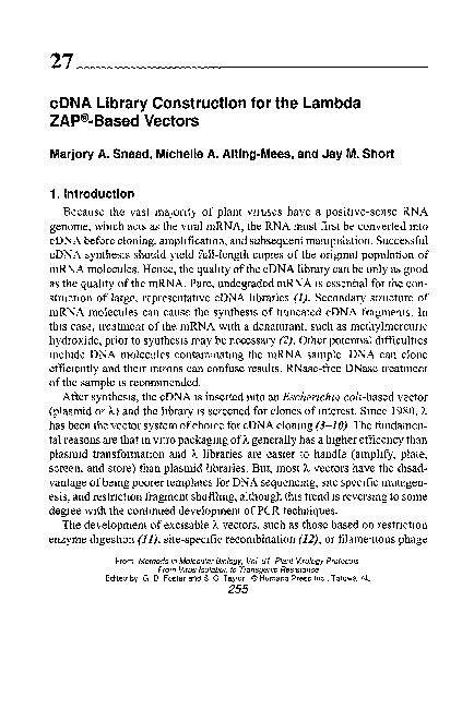 (PDF) cDNA Library Construction for the Lambda ZAP®-Based Vectors