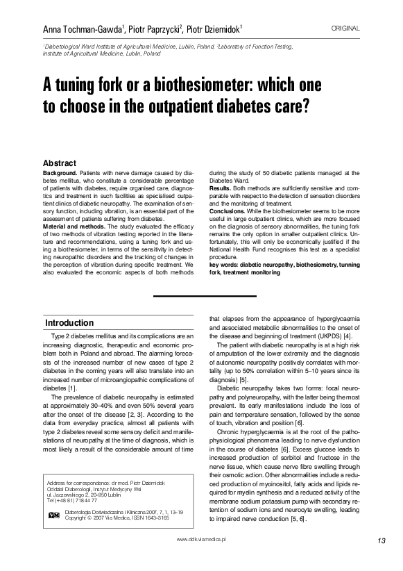 (PDF) A tuning fork or a biothesiometer: Which one to choose in the ...