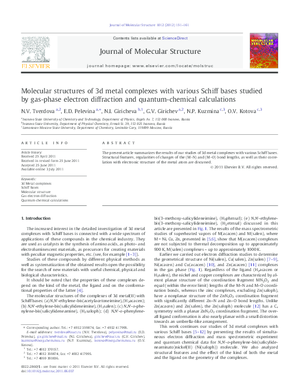 (PDF) Molecular structures of 3d metal complexes with various Schiff ...