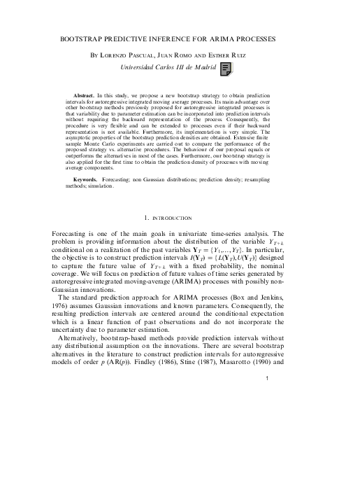 (PDF) Bootstrap predictive inference for ARIMA processes