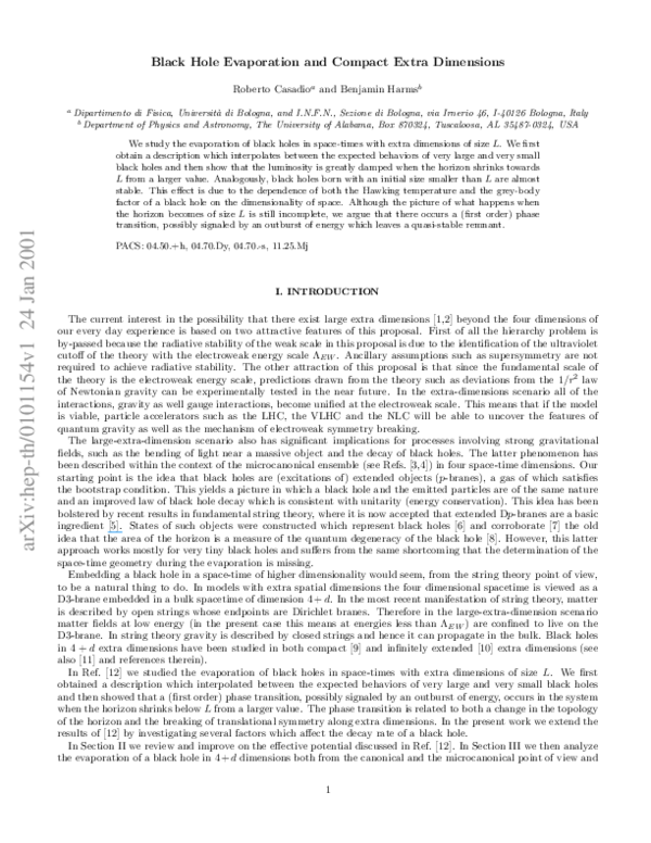(PDF) Black hole evaporation and compact extra dimensions