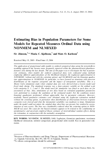 Pdf Estimating Bias In Population Parameters For Some Models For Repeated Measures Ordinal