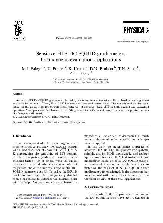 Pdf Sensitive Hts Dc Squid Gradiometers For Magnetic Evaluation Applications