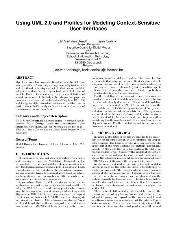 Pdf Using Uml2 0 And Profiles For Modeling Context Sensitive User Interfaces