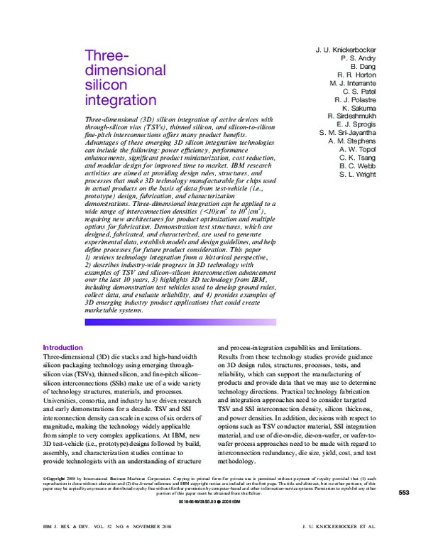 (PDF) Three-dimensional silicon integration