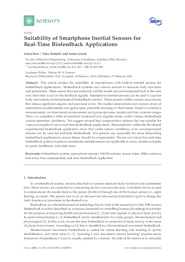 (PDF) Suitability of Smartphone Inertial Sensors for Real-Time Biofeedback Applications