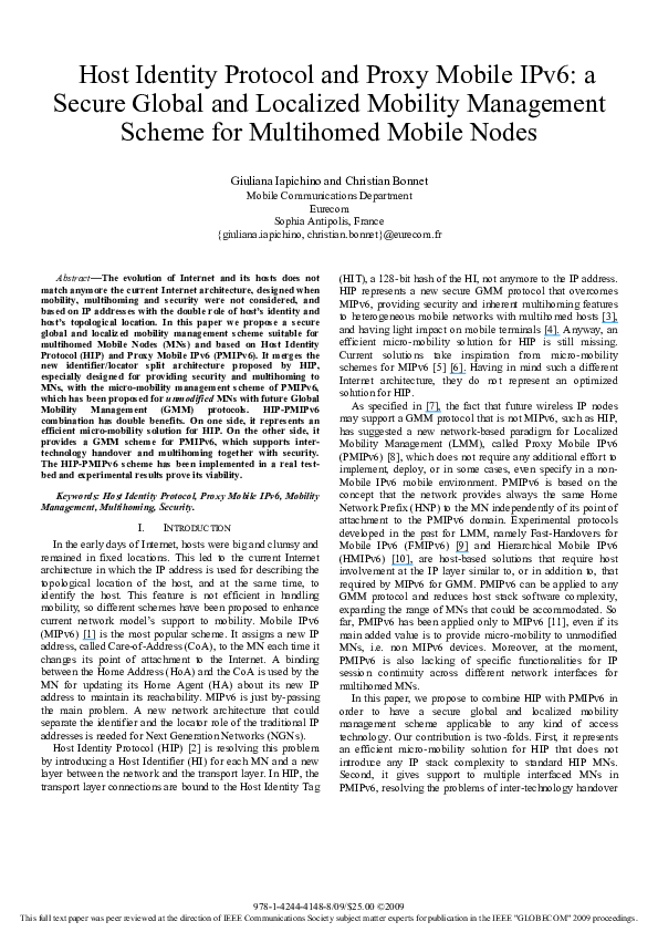 Pdf Host Identity Protocol And Proxy Mobile Ipv6 A Secure Global And Localized Mobility
