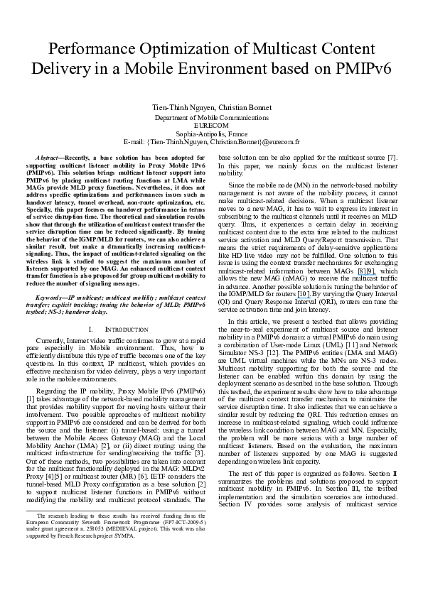 (PDF) Performance optimization of multicast content delivery in a mobile environment based on pmipv6
