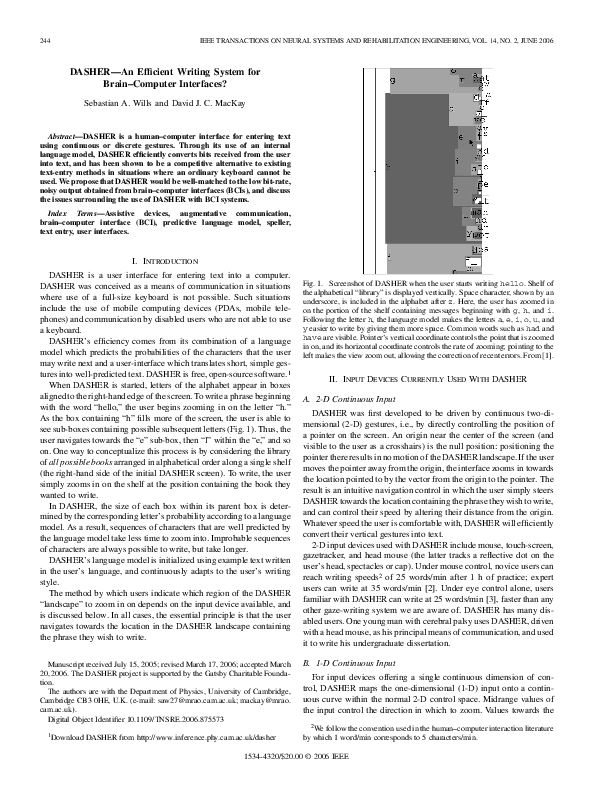 (PDF) DASHER—An Efficient Writing System for Brain–Computer Interfaces?