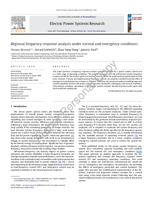 (PDF) Regional frequency response analysis under normal and emergency ...