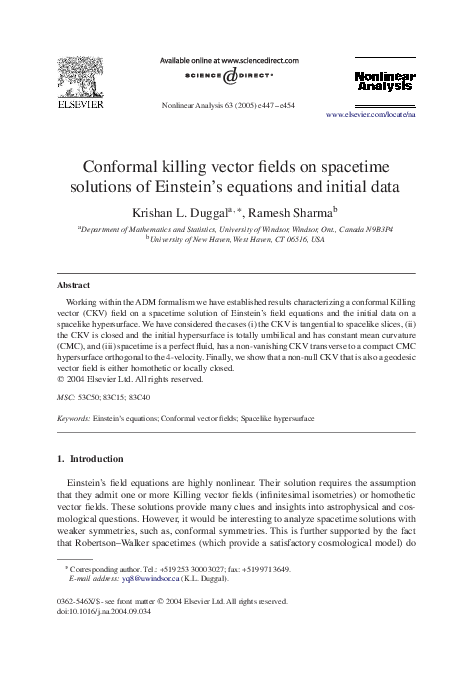 Pdf Conformal Killing Vector Fields On Spacetime Solutions Of