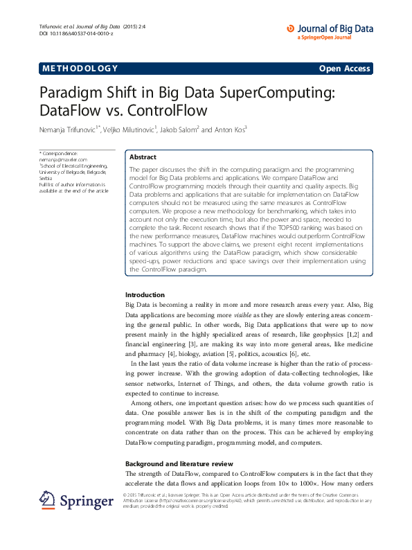 (PDF) Paradigm Shift in Big Data SuperComputing: DataFlow vs. ControlFlow