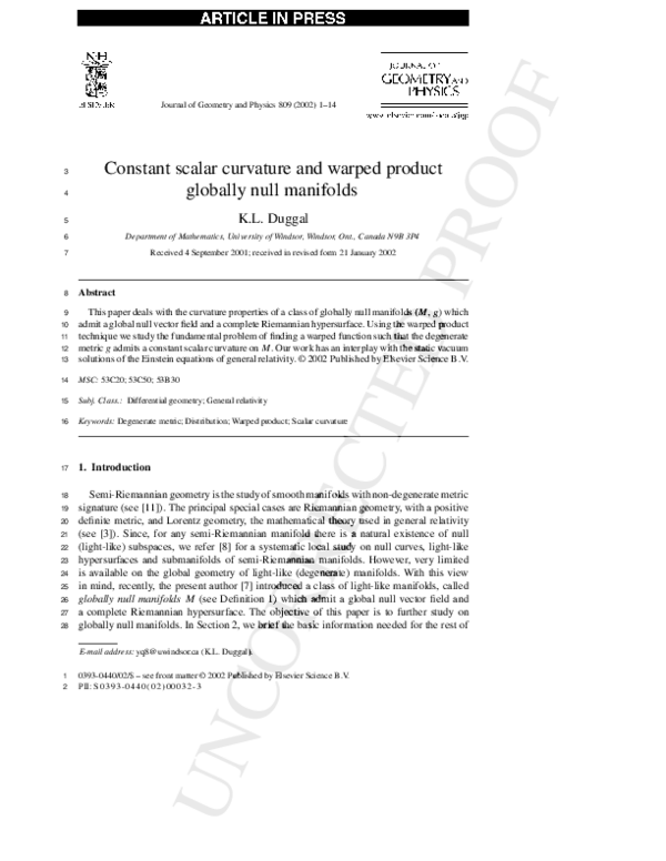Pdf Constant Scalar Curvature And Warped Product Globally Null Manifolds