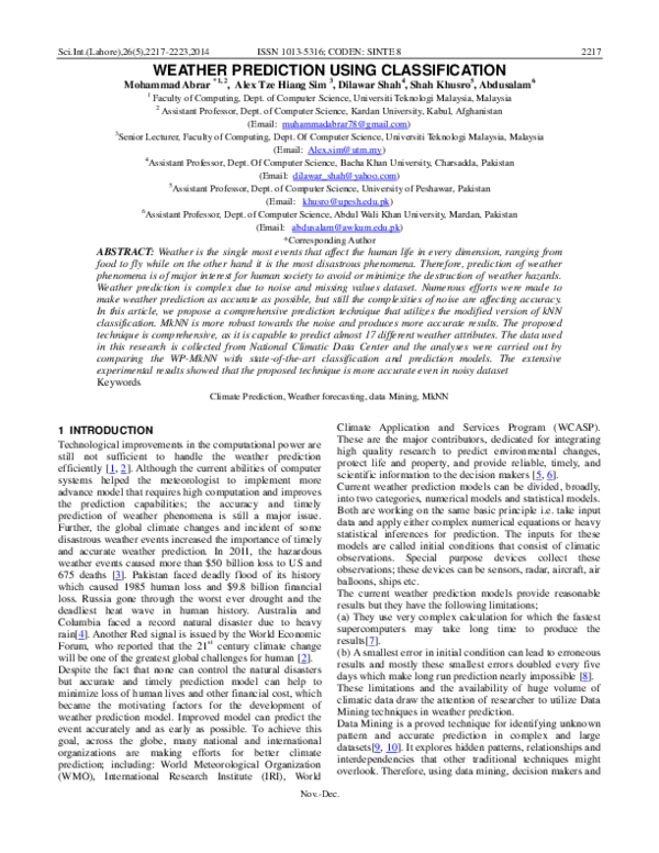 (PDF) Weather Prediction using Classification