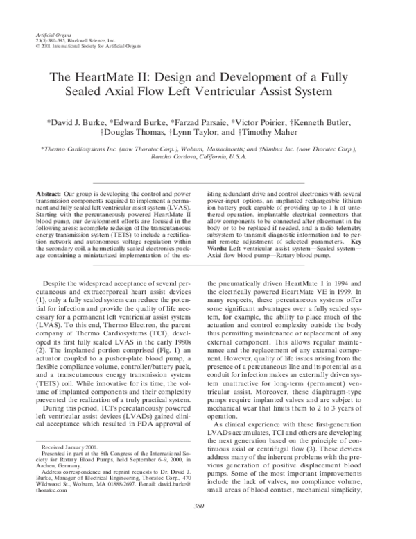 (PDF) The HeartMate II: Design and Development of a Fully Sealed Axial Flow Left Ventricular ...