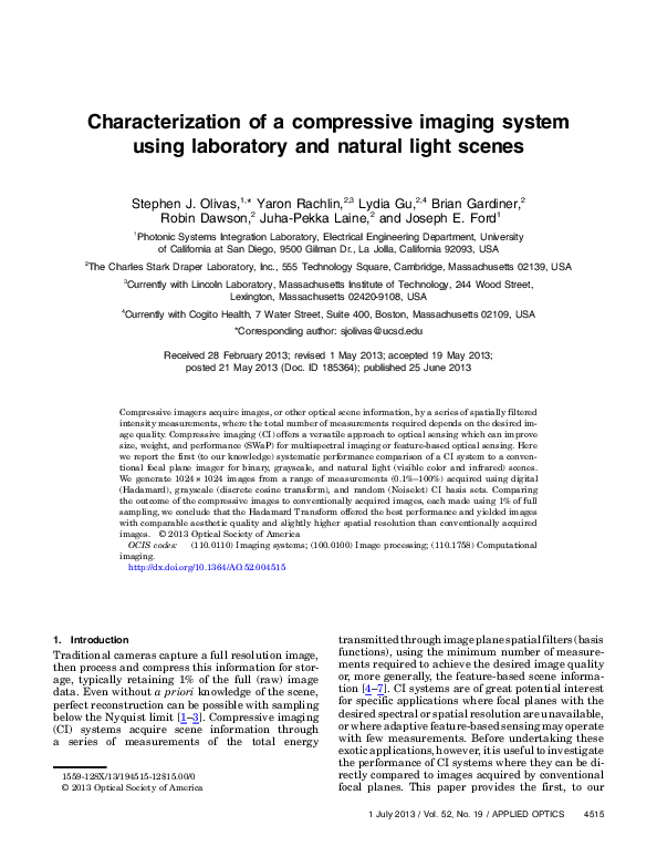 (PDF) Characterization of a compressive imaging system using laboratory ...
