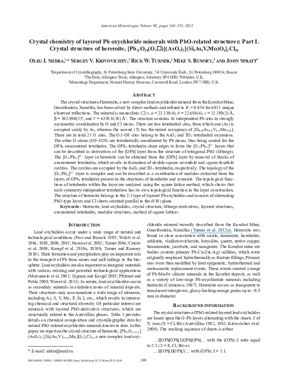 (PDF) Crystal chemistry of layered Pb oxychloride minerals with PbO ...