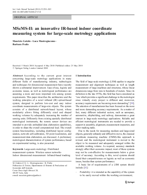 Pdf Mscms Ii An Innovative Ir Based Indoor Coordinate Measuring
