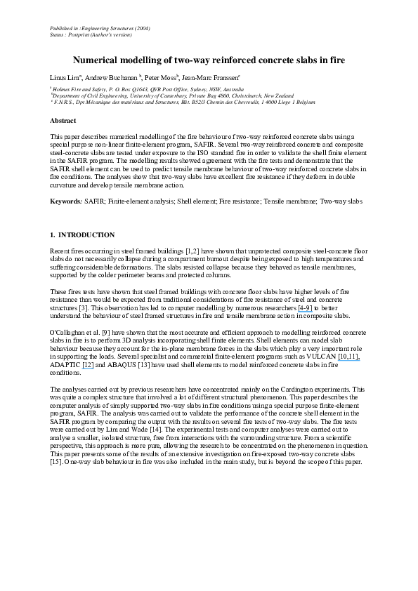 Pdf Numerical Modelling Of Two Way Reinforced Concrete Slabs In Fire
