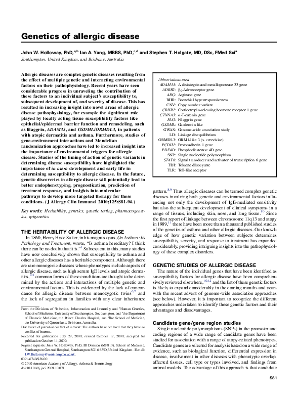 (PDF) Genetics of allergic disease