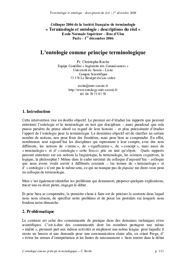 (PDF) L'ontologie comme principe terminologique