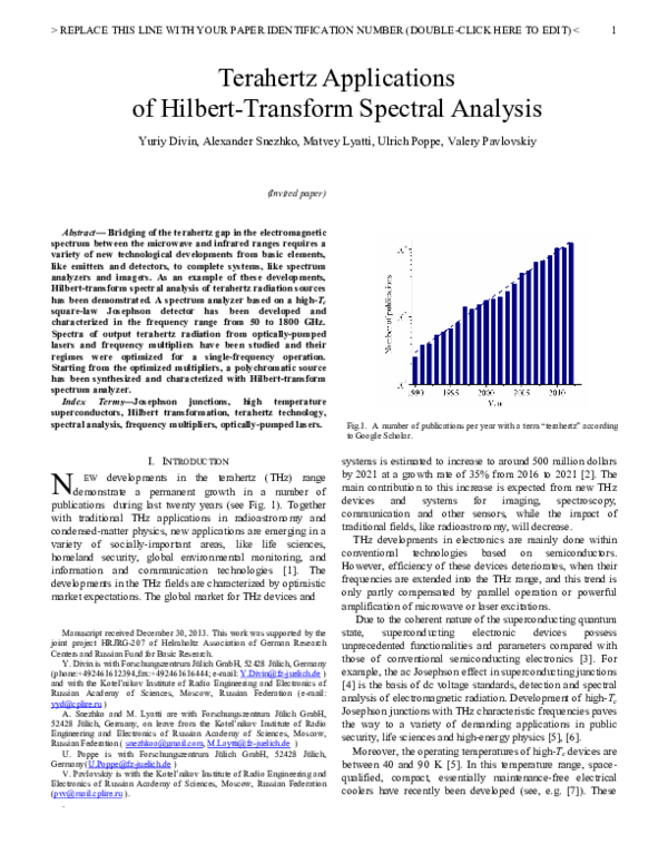 (PDF) Terahertz Applications of Hilbert-Transform Spectral Analysis