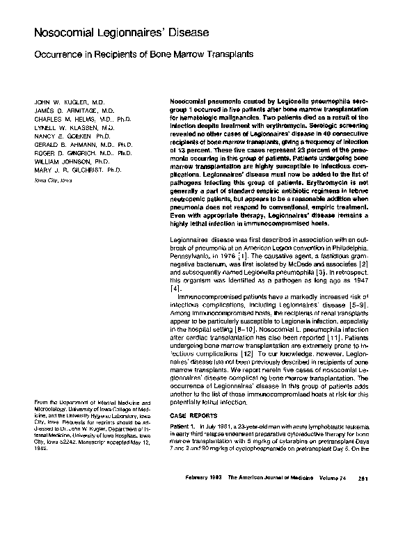 (PDF) Nosocomial Legionnaires' disease | Roger Gingrich - Academia.edu (PDF) Nosocomial Legionnaires' disease | Roger Gingrich - Academia.edu