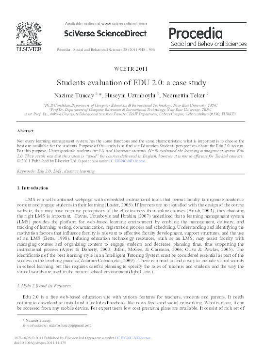 (PDF) Students evaluation of EDU 2.0: a case study
