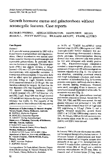 (PDF) Growth hormone excess and galactorrhoea without acromegalic ...