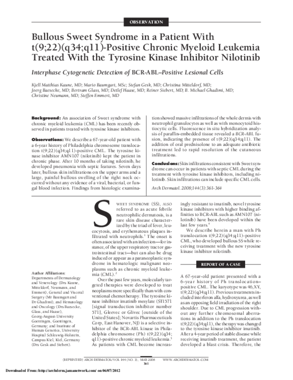 (PDF) Bullous Sweet Syndrome in a Patient With t(9;22)(q34;q11 ...