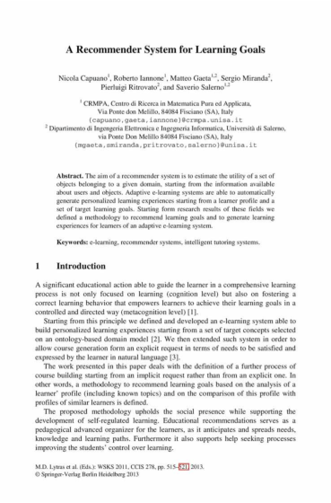 (PDF) A recommender system for learning goals