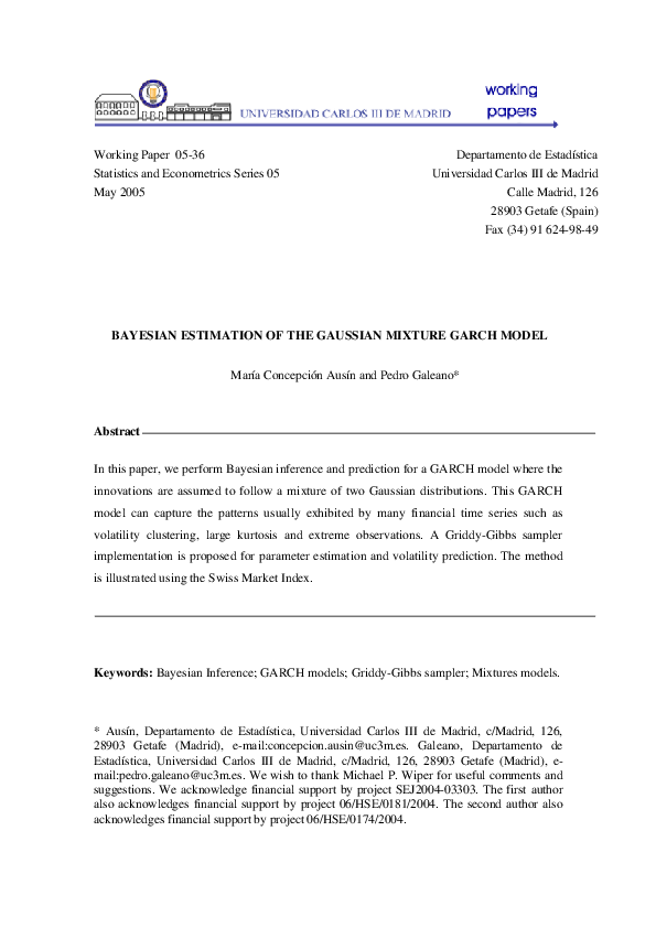 Pdf Bayesian Estimation Of The Gaussian Mixture Garch Model